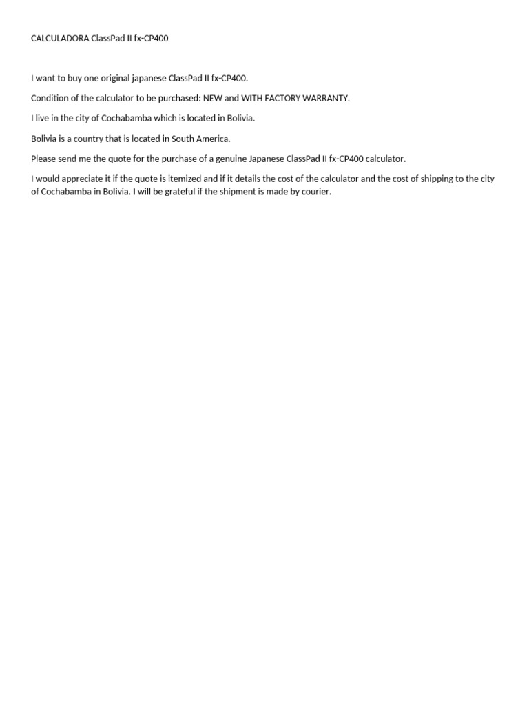 Quote Request for ClassPad II in Cochabamba | PDF