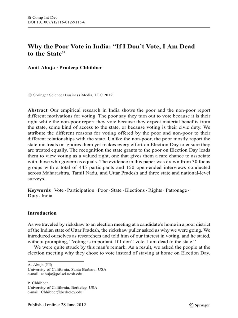 Voting Motivations of India's Poor | PDF | Voter Turnout | Citizenship