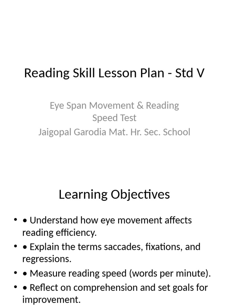 Eye Movement & Reading Speed Lesson | PDF | Reading Comprehension ...