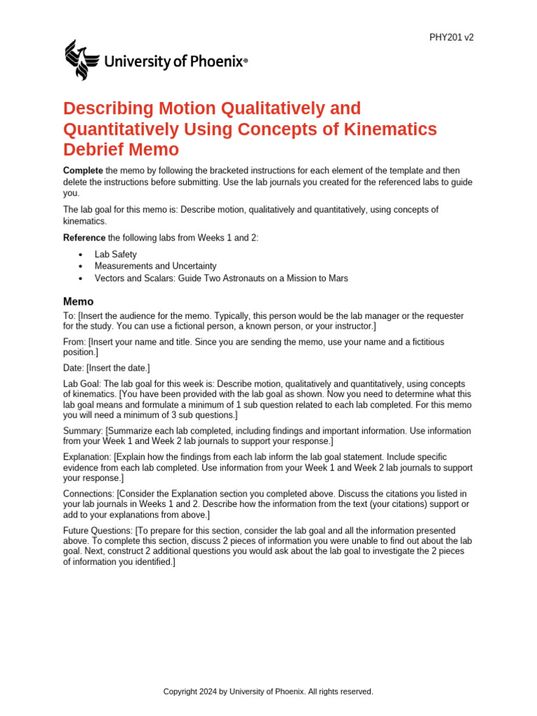 Phy201 v2 Wk2 Debrief Memo Template | PDF