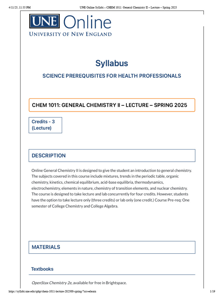 General Chemistry II Syllabus Spring 2025 | PDF | Chemical Equilibrium ...