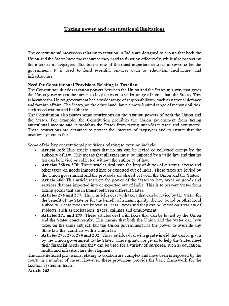 Taxation Power and Constitutional Limits in India | PDF | Taxes ...