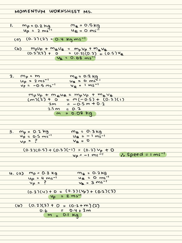 Momentum Worksheet MS | PDF