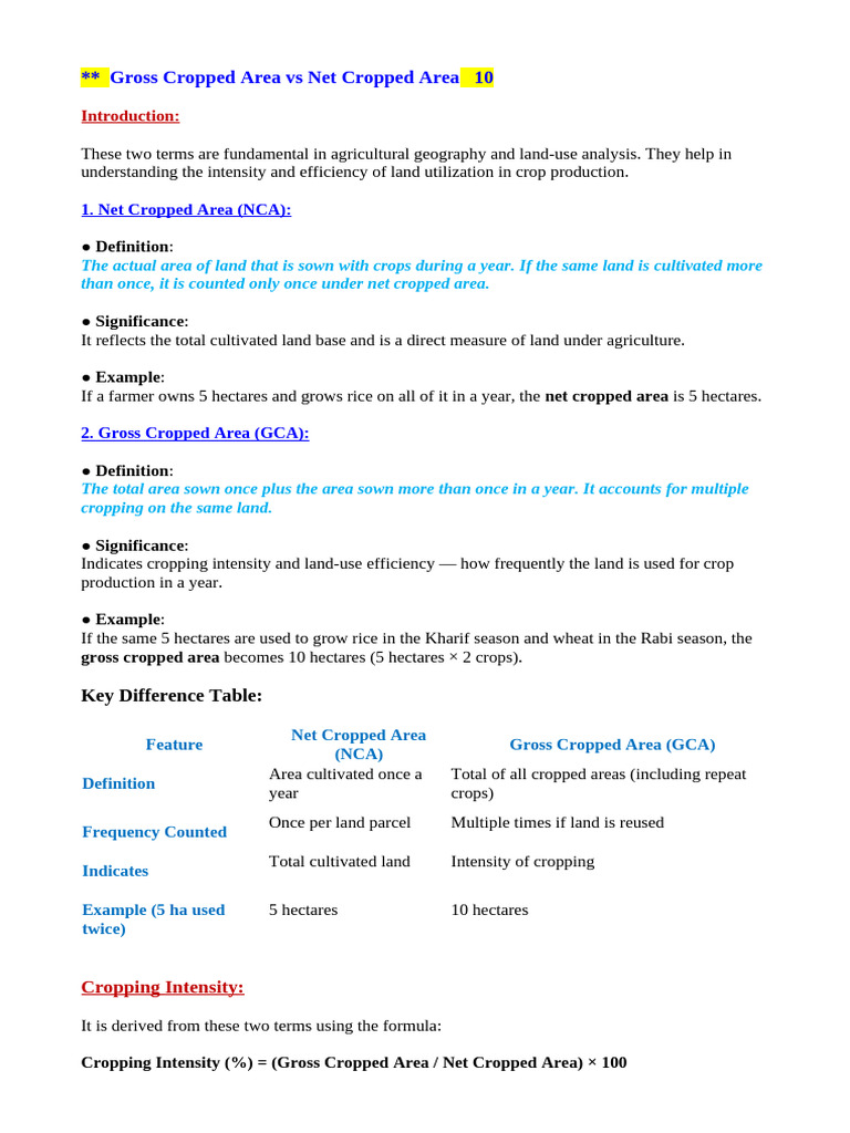 Gross Cropped Area Vs Net Cropped Area 10 | PDF