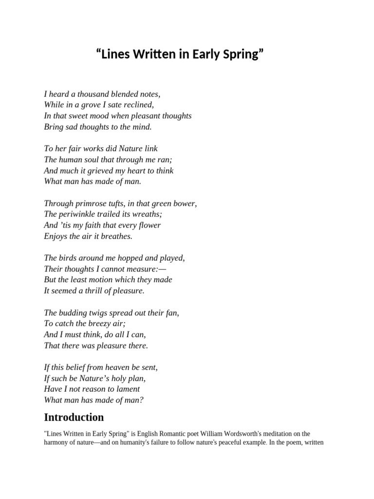 Lines Written in Early Spring | PDF | Metre (Poetry) | Poetry