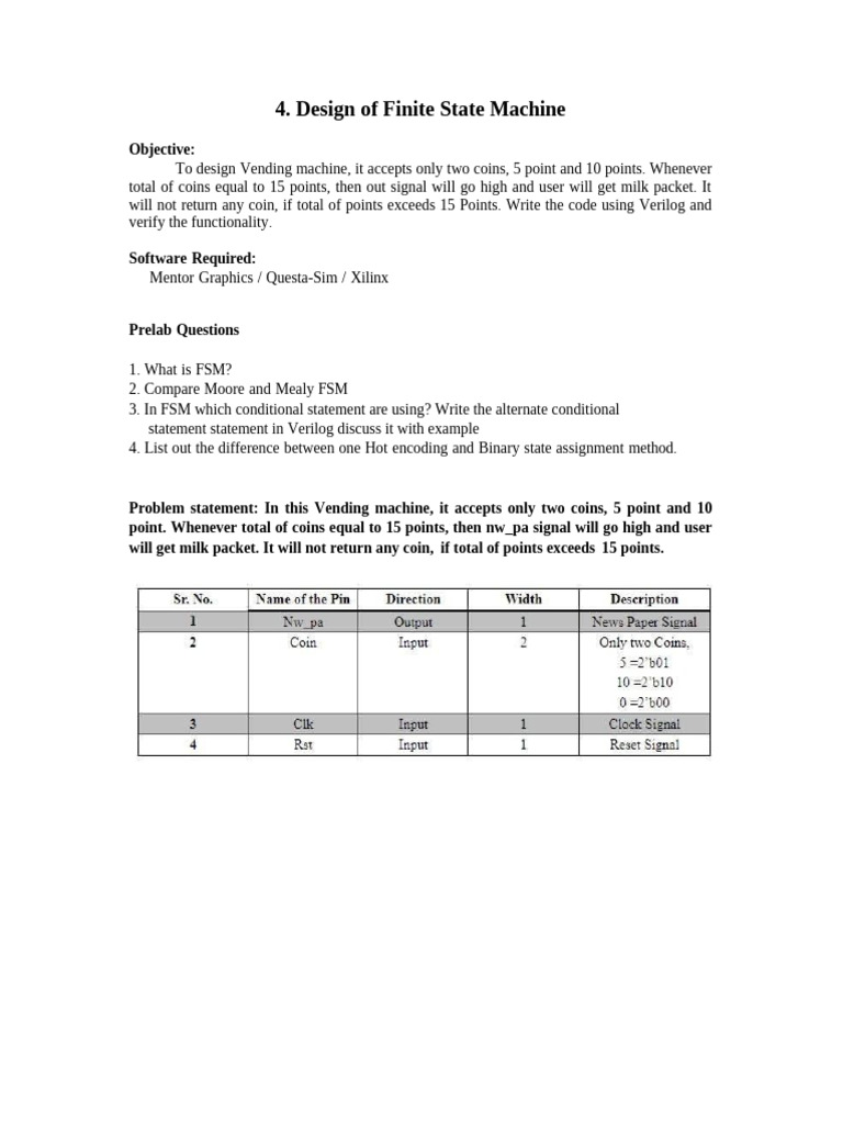Vending Machine FSM Design in Verilog | PDF | Computer Science ...