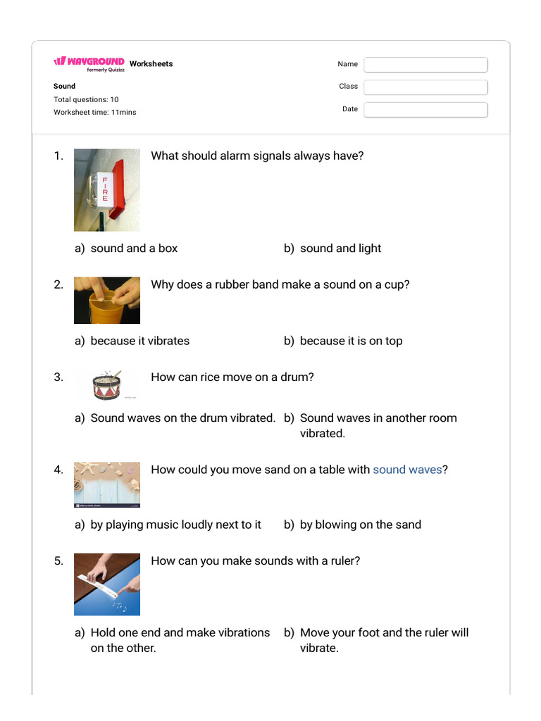Sound Worksheets for Kids: 10 Questions | PDF