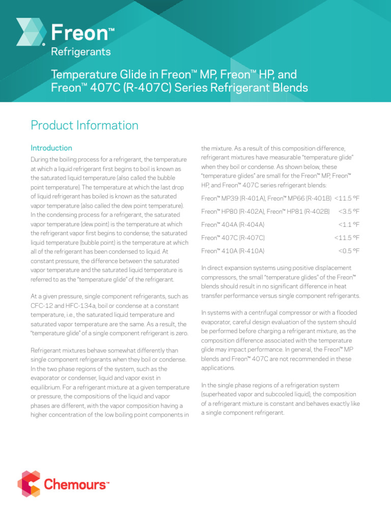 Freon Temperature Glide Product Information | PDF | Chemical Process ...