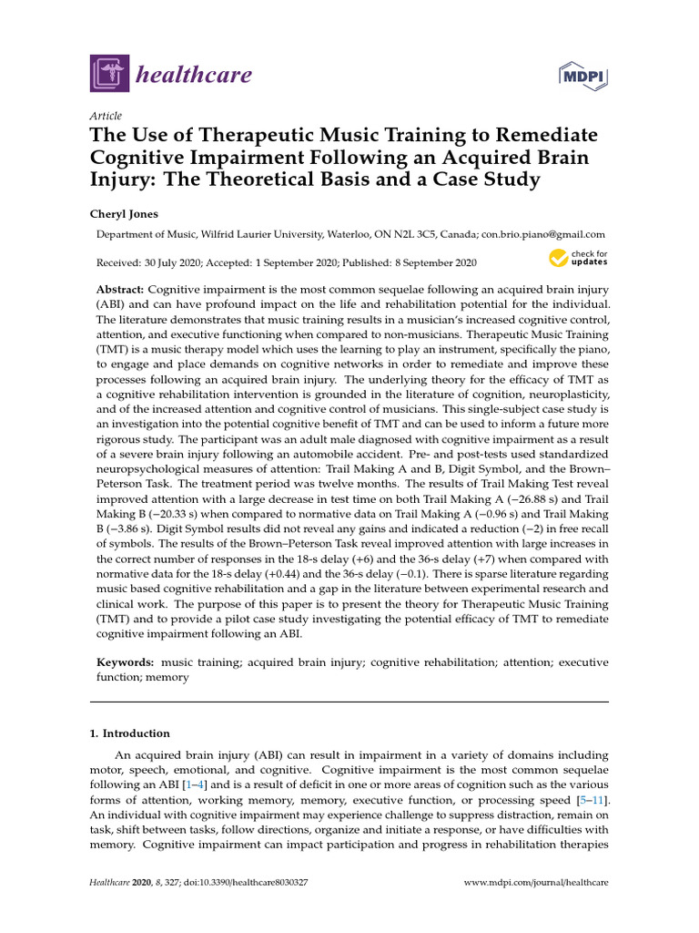 Therapeutic Music Training for Cognitive Rehab | PDF | Executive ...