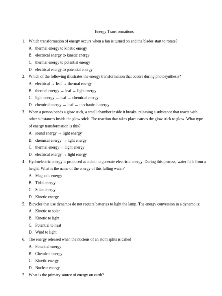 Energy Transformations | PDF | Potential Energy | Kinetic Energy
