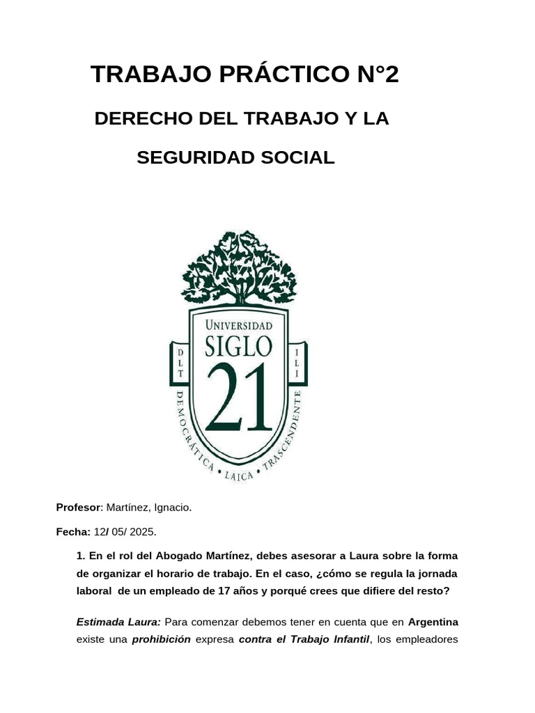Trabajo y Seguridad Social TP2 - 90% NG? | PDF | Derecho laboral | Tiempo de trabajo