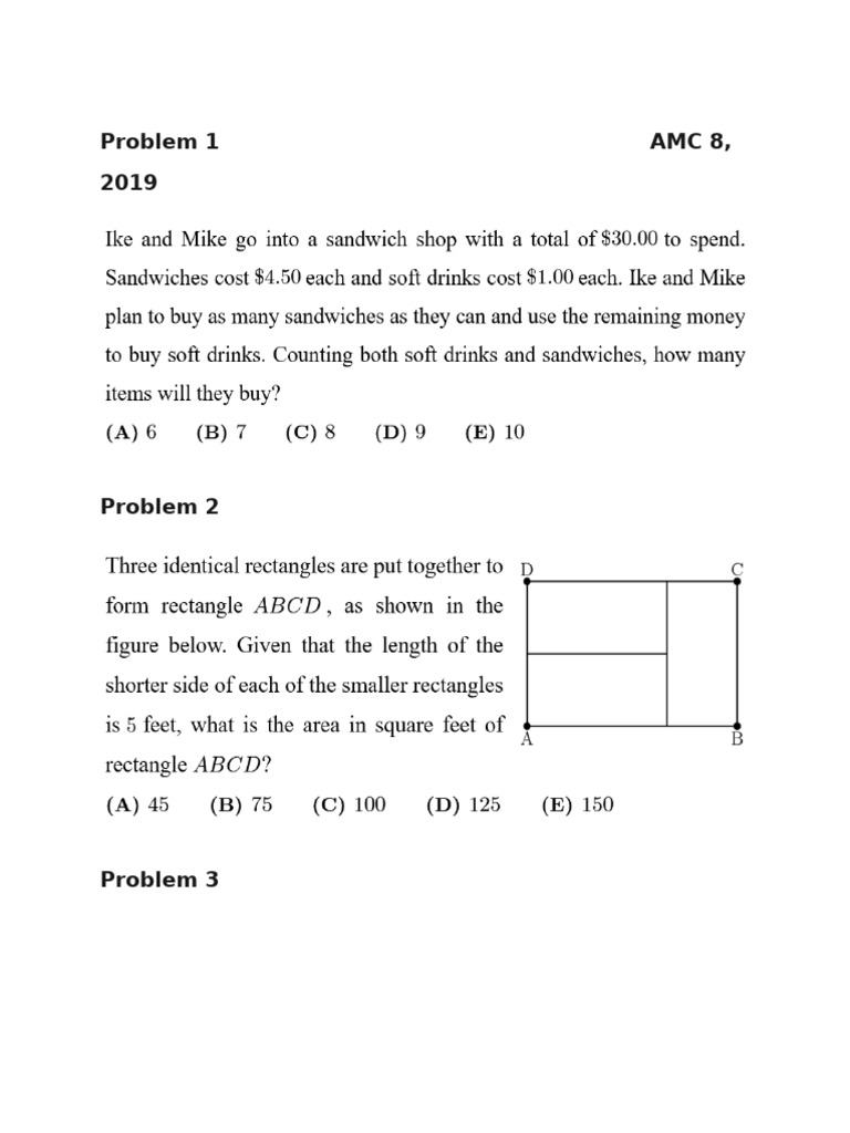 AMC 8 2019 Problem Set | PDF