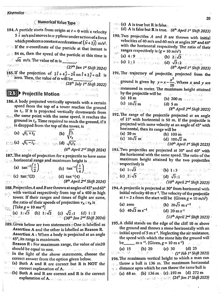 3.1 Projectile Jee Main PYQ | PDF