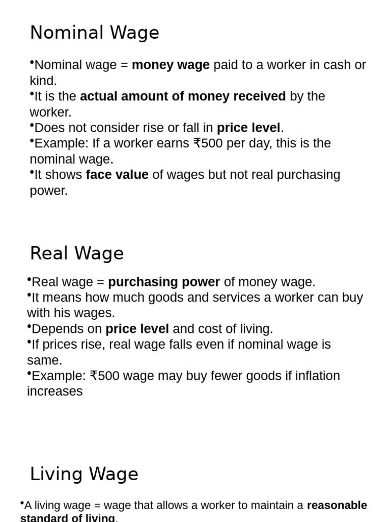 2 Explain Nominal Wage, Real Wage, Living Wage, Minimum Wage and Fair ...