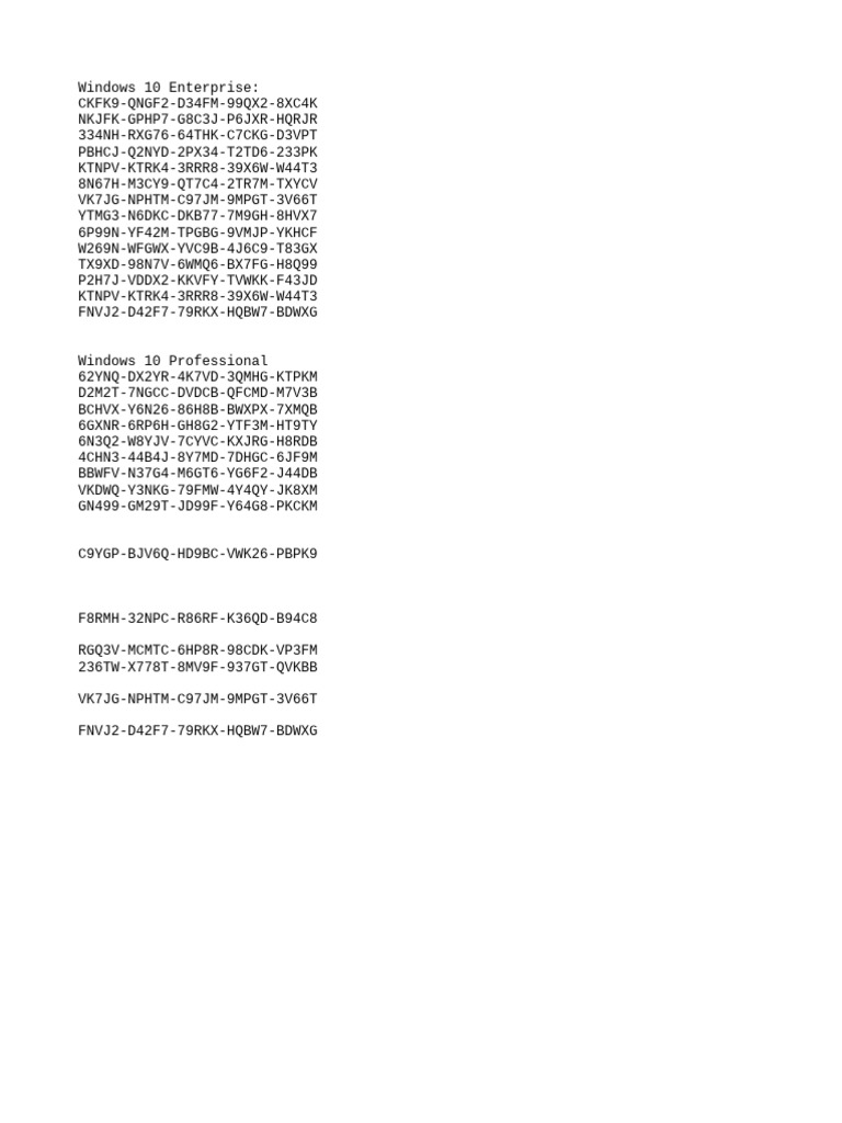 Windows 10 Product Keys List | PDF