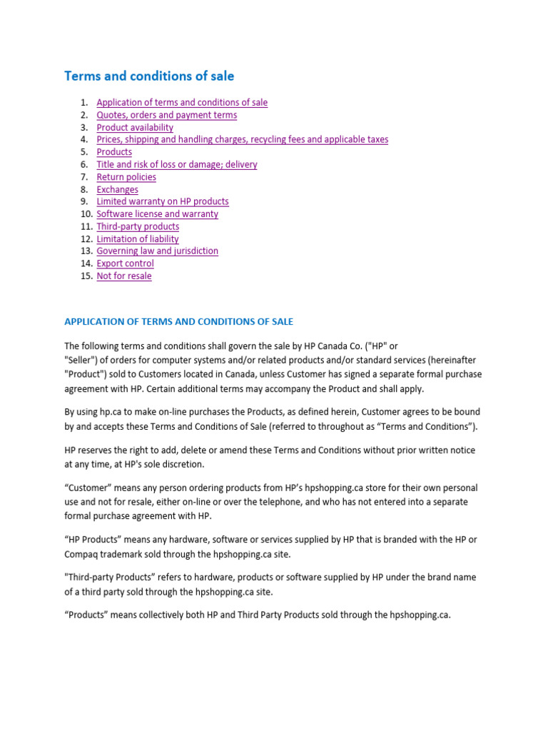 HP Canada Terms and Conditions of Sale | PDF | License | Credit