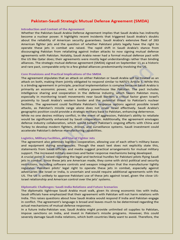 Pakistan-Saudi Strategic Mutual Defense Agreement (SMDA) | PDF | Pakistan | Saudi Arabia