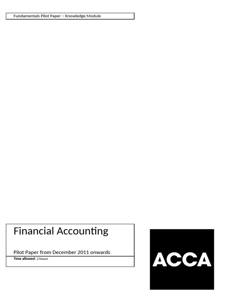 Acca - Fa Pilot Paper - Dec. 2011 | PDF | Debits And Credits | Accounts ...