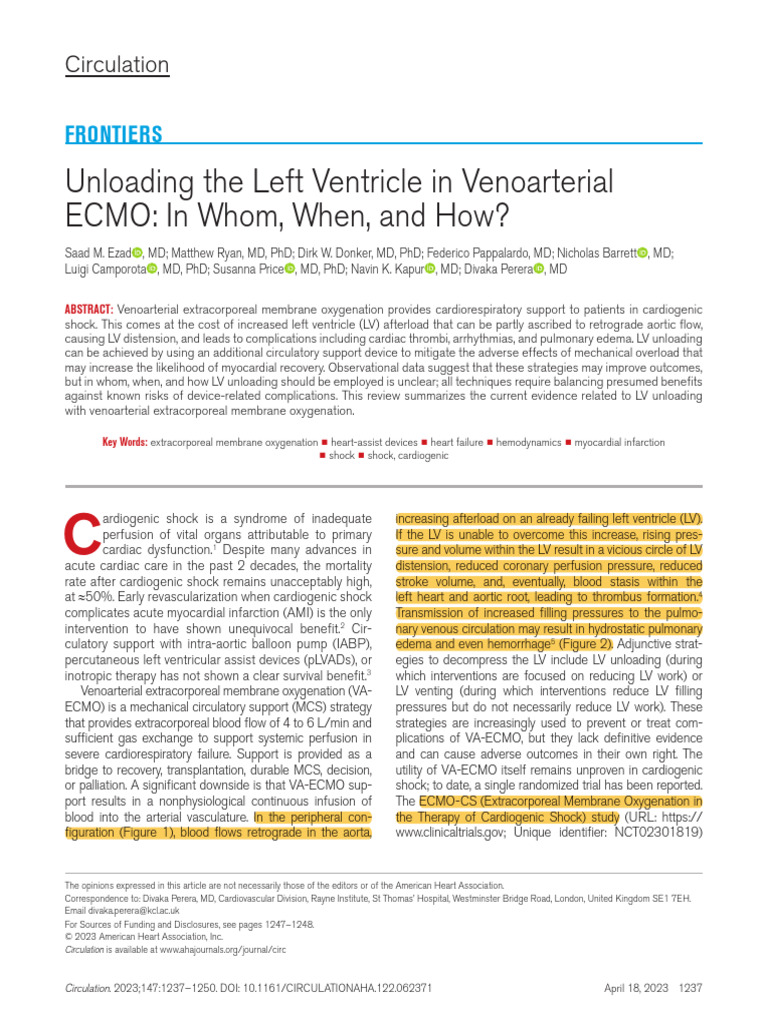 Circ 2023. LV Unloading VA ECMO | PDF | Cardiovascular Physiology ...