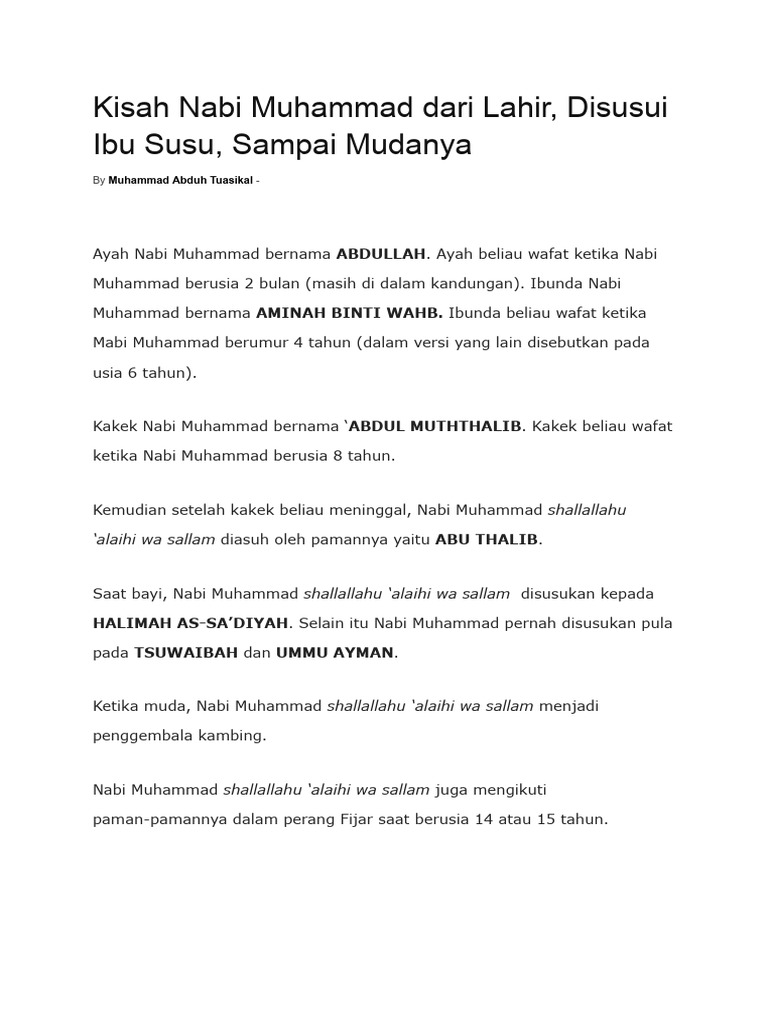 Kisah Awal Hidup Nabi Muhammad | PDF