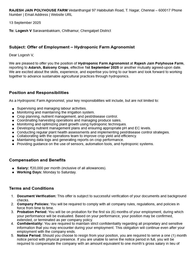 Lokesh Offer Letter Agronomist - Docx 20250917 104730 0000 | PDF ...
