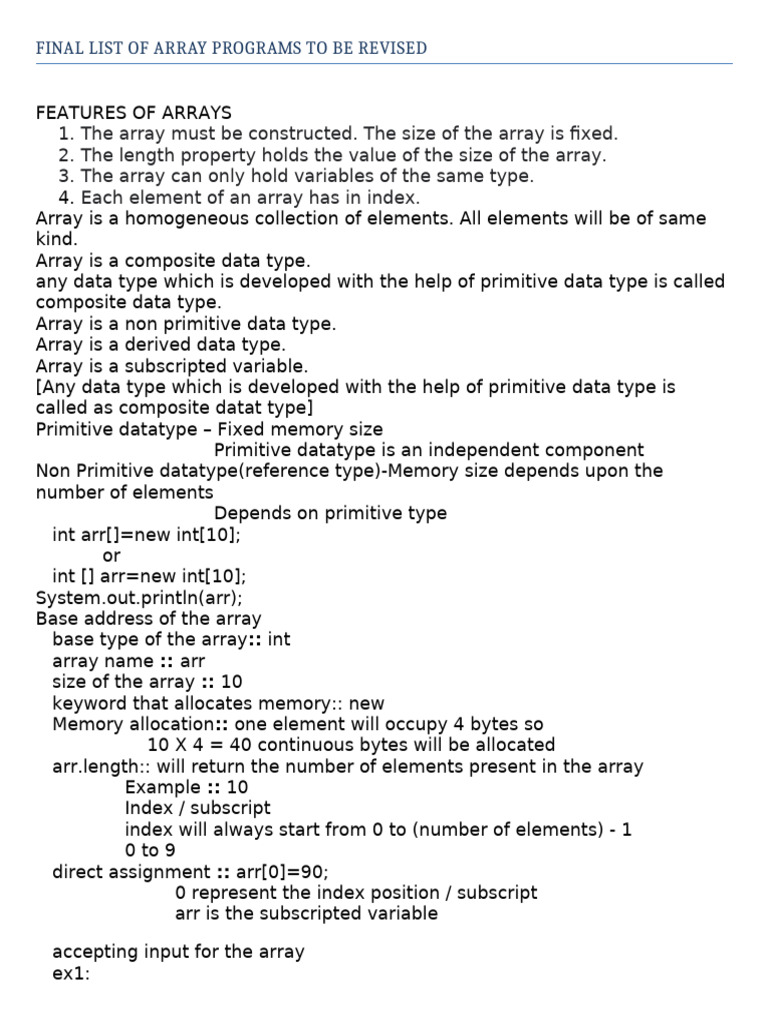 Final List of Array Programs To Be Revised 2023-2024 | PDF | Data Type | Integer (Computer Science)
