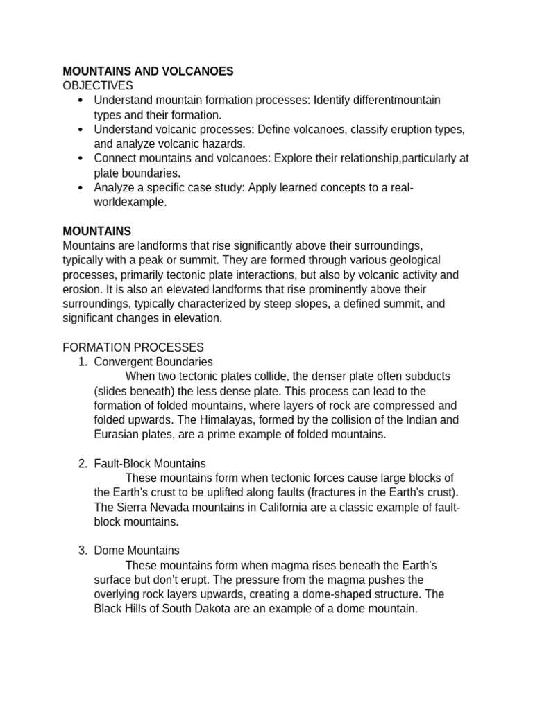 Mountains and Volcanoes: Formation & Types | PDF | Volcano | Mountains