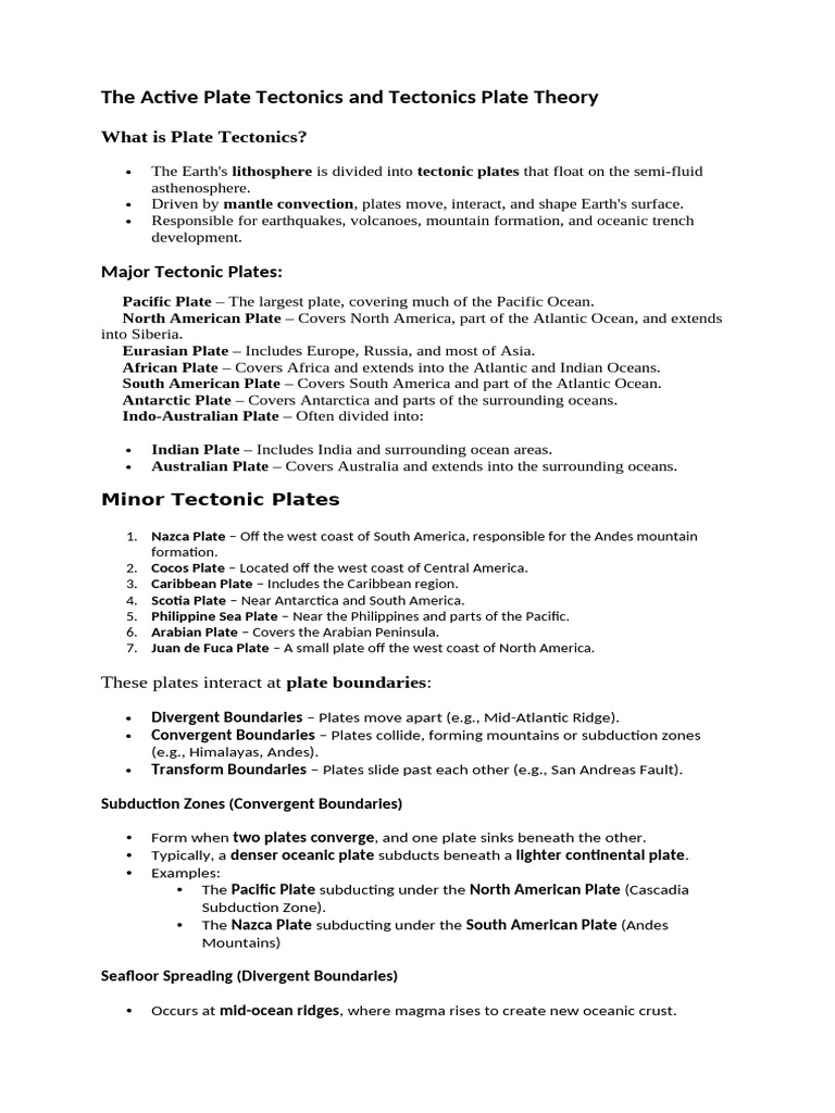 The Active Plate Tectonics and Tectonics Plate Theory | PDF | Plate ...