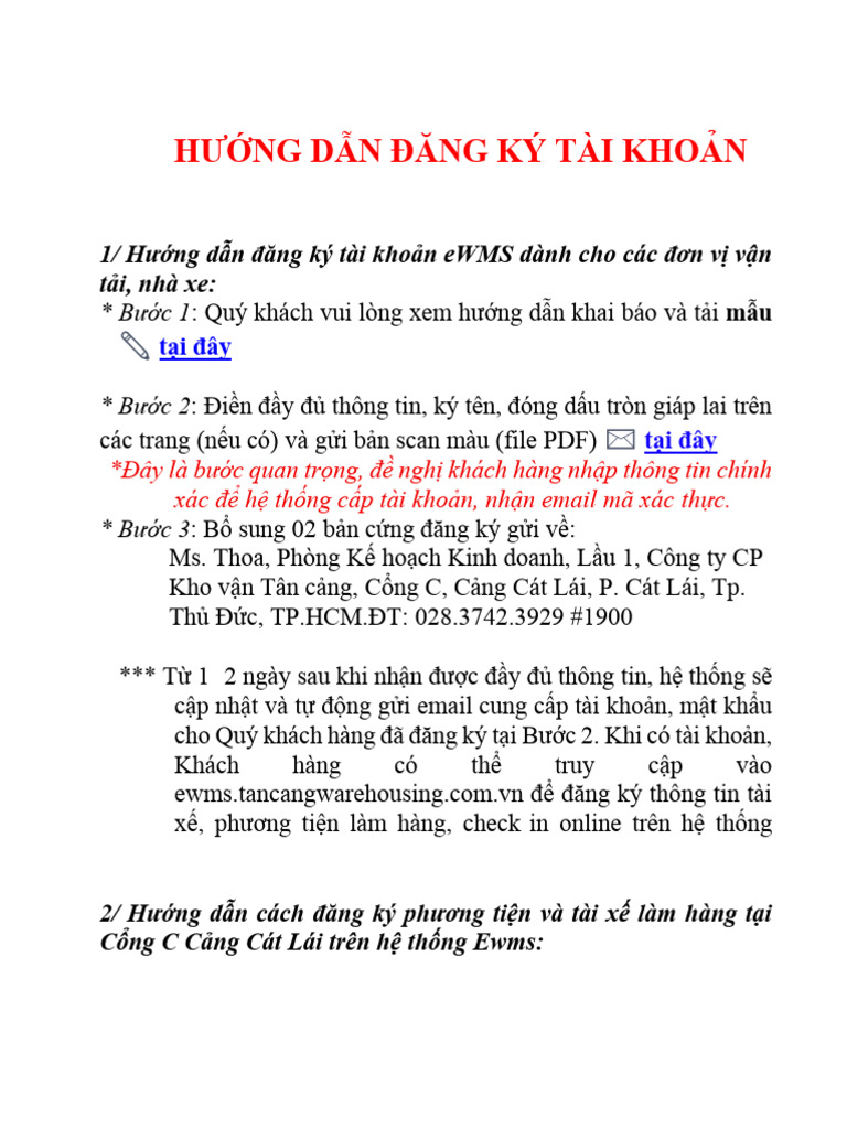 Hướng Dẫn Đăng Ký Tài Khoản Ewms | PDF