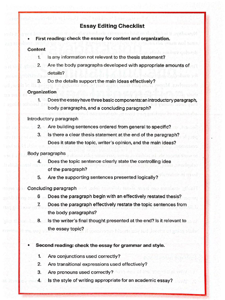 Essay Check List | PDF