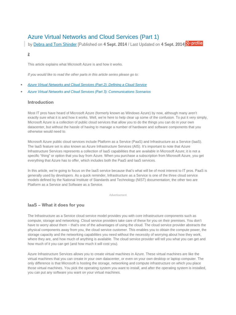 Azure Virtual Networks and Cloud Services | PDF | Cloud Computing ...