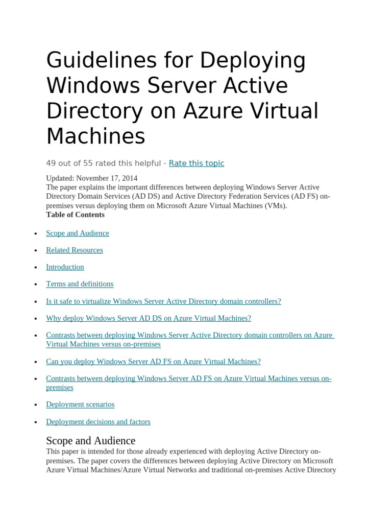 Guidelines For Deploying Windows Server Active Directory On Azure Virtual Machines | PDF ...