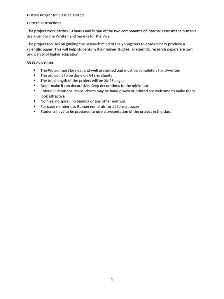 Class 11 History Project Guidelines | PDF | Teachers | Learning