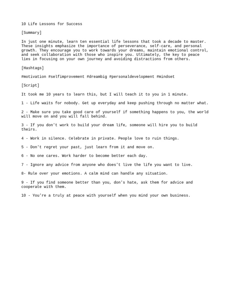 10 Life Lessons For Success | PDF