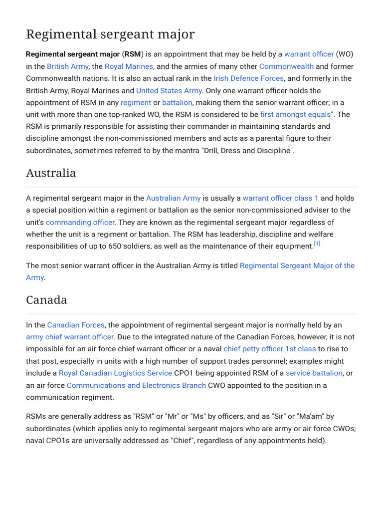 Regimental Sergeant Major - Wikipedia | PDF | Military | Military Rank