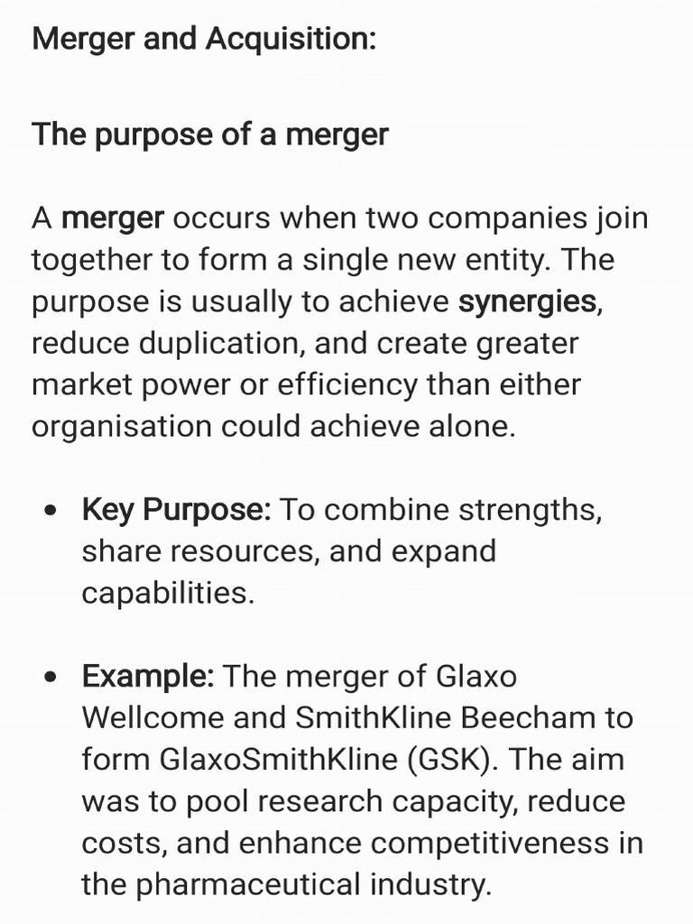 Business Management Merger and Acquisition Notes | PDF