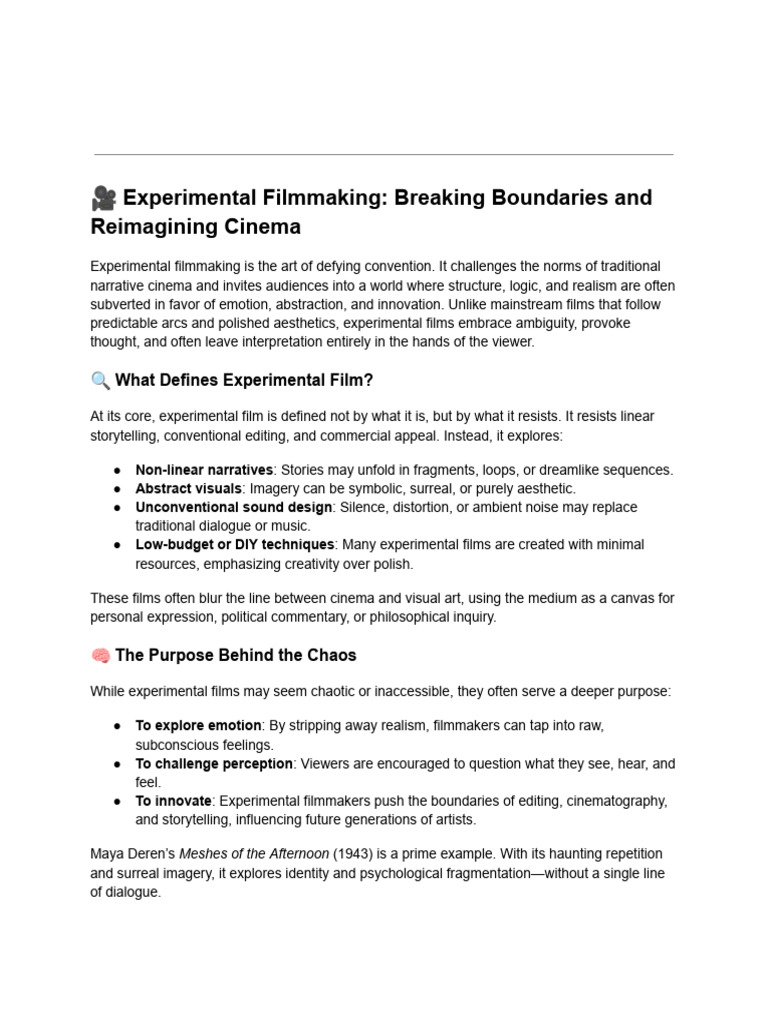 Experimental Filmmaking Explained | PDF | The Arts