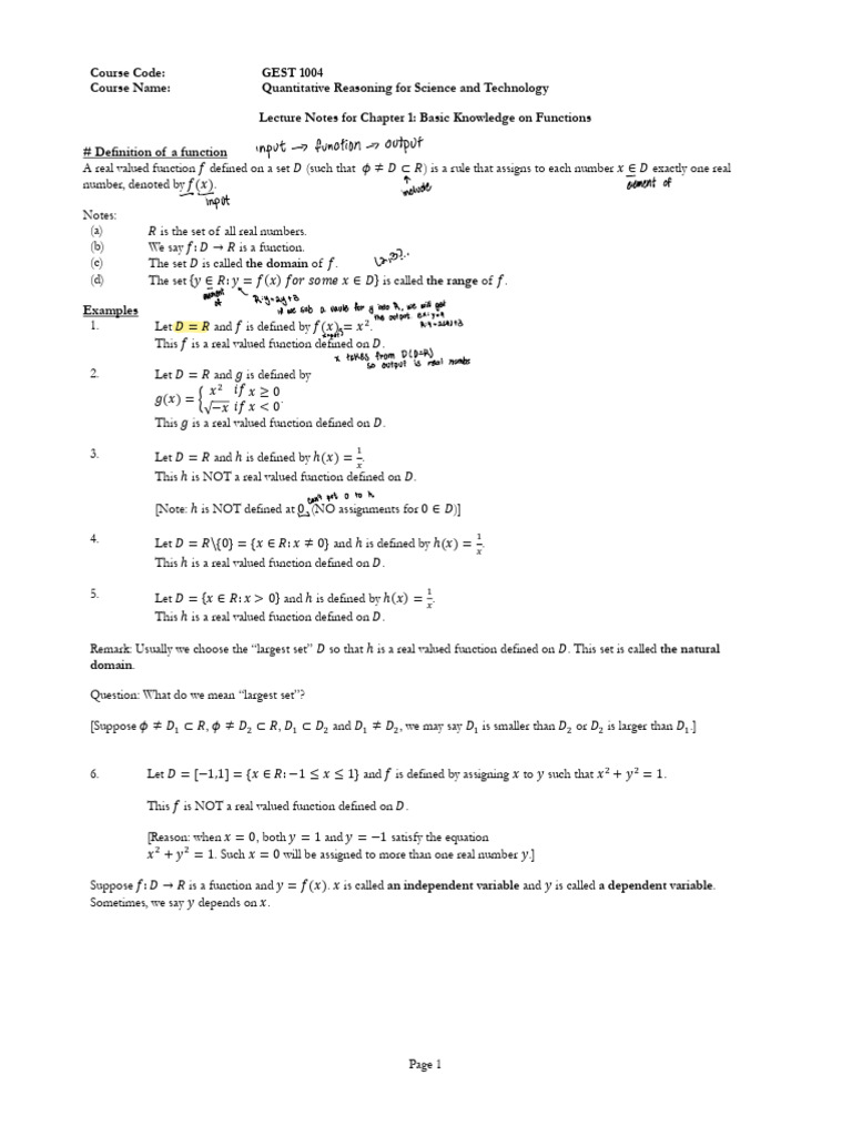 LN 1 Basic Knowledge On Functions | PDF | Function (Mathematics ...