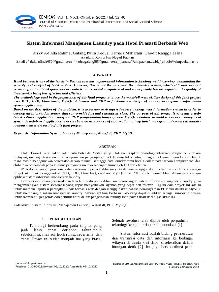 Sistem Informasi Manajemen Laundry Pada Hotel Pras | PDF