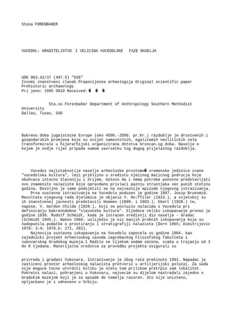 Vucedol Graditeljstvo I Velicina Vucedol | PDF