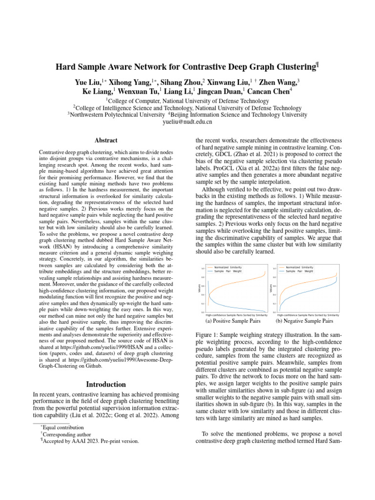 Hard Sample Aware Network for Contrastive Deep Graph Clustering (1) | PDF | Cluster Analysis ...