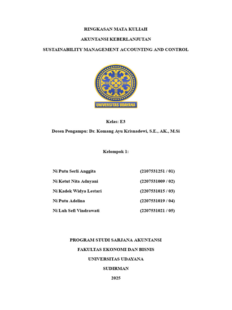 Kelompok 1 - Ringkasan Sustainability Management Accounting and Control - Pertemuan 12 | PDF