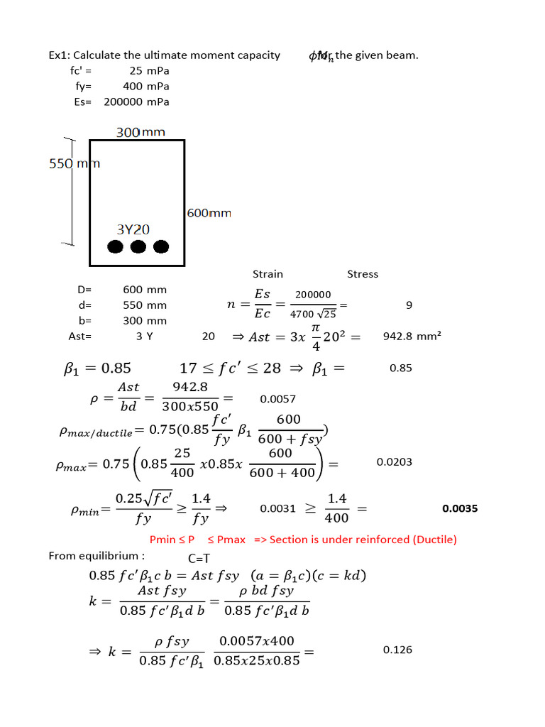 Ex1: Calculate The Ultimate Moment Capacity For The Given Beam. FC' 25 ...