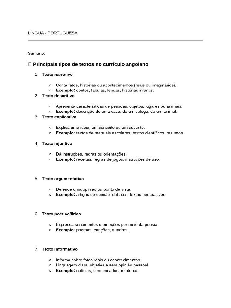Tipos de Textos em Português | PDF
