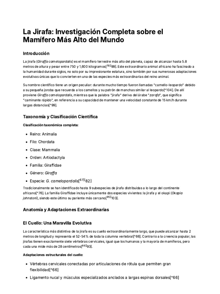 Jirafa: El Mamífero Más Alto del Mundo | PDF | Evolución | Biología