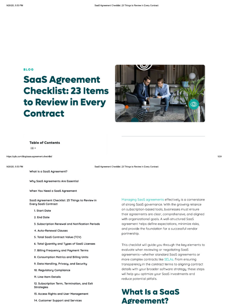 Saas Agreement 23-45 Checklist | PDF