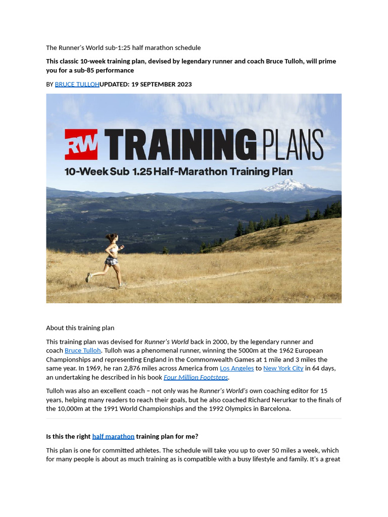 Sub-1:25 Half Marathon Training Plan | PDF | Running | Athletics