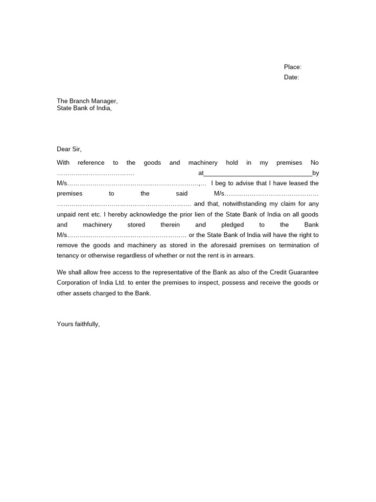 No Lien Letter for SBI Assets | PDF