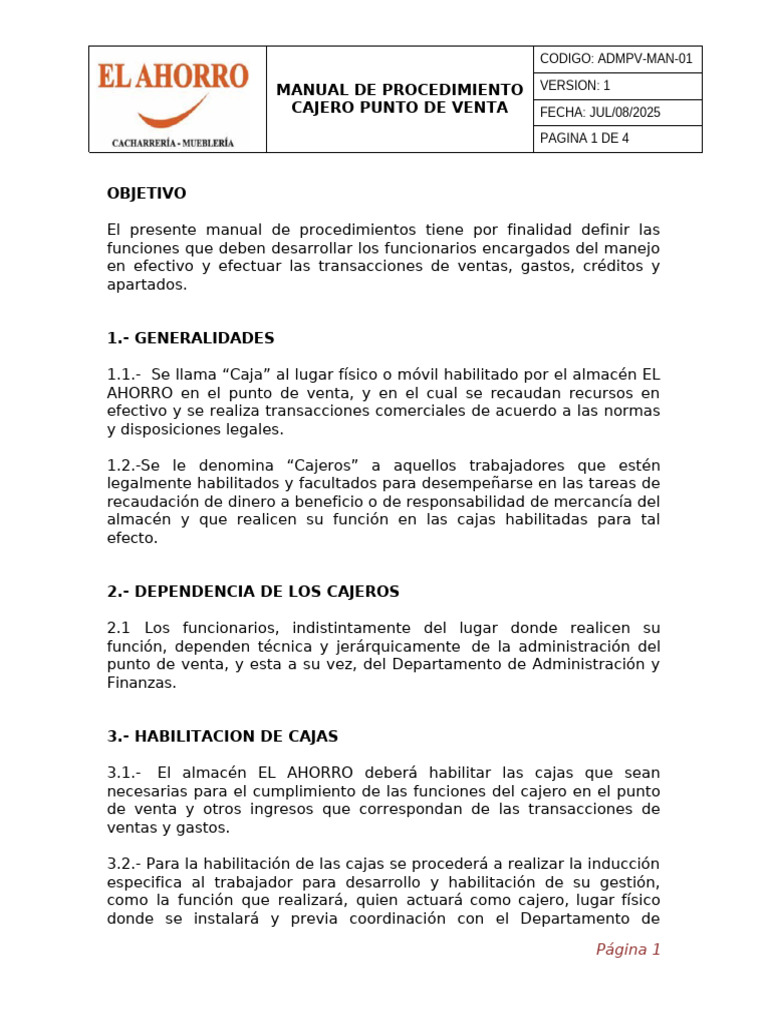 Manual de Procedimientos para Cajeros | PDF | Cheque | Cajero