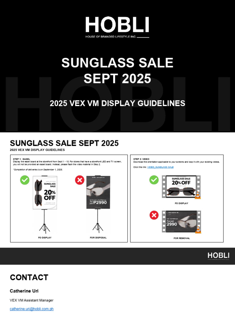 Vex VM Display Guideline - Sunglass Sale Sept 2025 | PDF